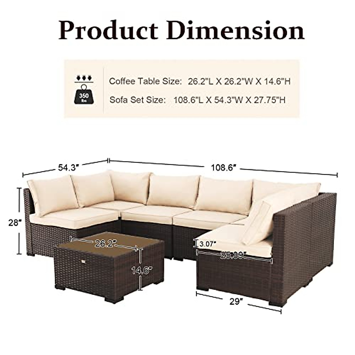 NATURAL EXPRESSIONS 7 Piece Outdoor Patio Furniture Sets,All-Weather Wicker Sectional Sofa Patio Set Conversation Set,Tempered Glass Table & Washable Cushions for Backyard,Porch,Garden,Balcony