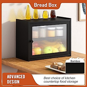 GHWIE Bread Box for Kitchen Countertop Large Bread Box Farmhouse Bread Container Bread Storage with Window Bread Holder Black