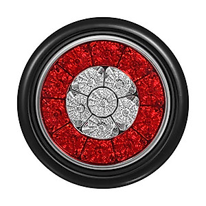 Partsam 2Pcs 4" Inch Round LED Trailer Tail Lights 16LED w Rubber Grommet, Waterproof Sealed Round Red Stop Turn Tail Brake Running Lights White Reverse Backup Lights Lamps for RV Trailer Trucks