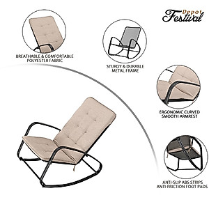 Festival Depot Patio Upholstered Rocking Chair Lounge Chairs Living Room Sofa Glider Rocker Chair w/Metal Frame Removable Cushion High Back Widened Seat Best Comfy Modern Portable