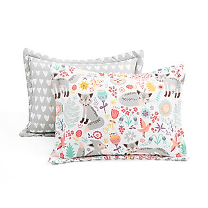 Lush Decor Pixie Fox Reversible Comforter Set, 5 Piece Set, Twin XL, Pink & Gray - Kids Bedding with Sheet Set - Comforter Set for Girls - Toddler Bedding - Floral & Hearts - Woodland Bedroom Decor