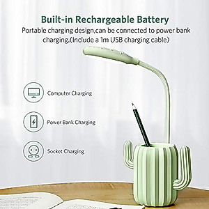 VADIV Desk Lamp, Cute Kids LED USB Rechargeable 3 Level Reading Table Lamp Children Bedside Light with Pencil Holder for Office Home Study - Green
