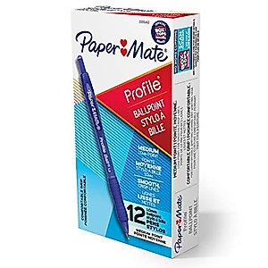 Paper Mate Ballpoint Pens, Profile Retractable Pens, Medium Point (1.0mm), Blue, 12 Count