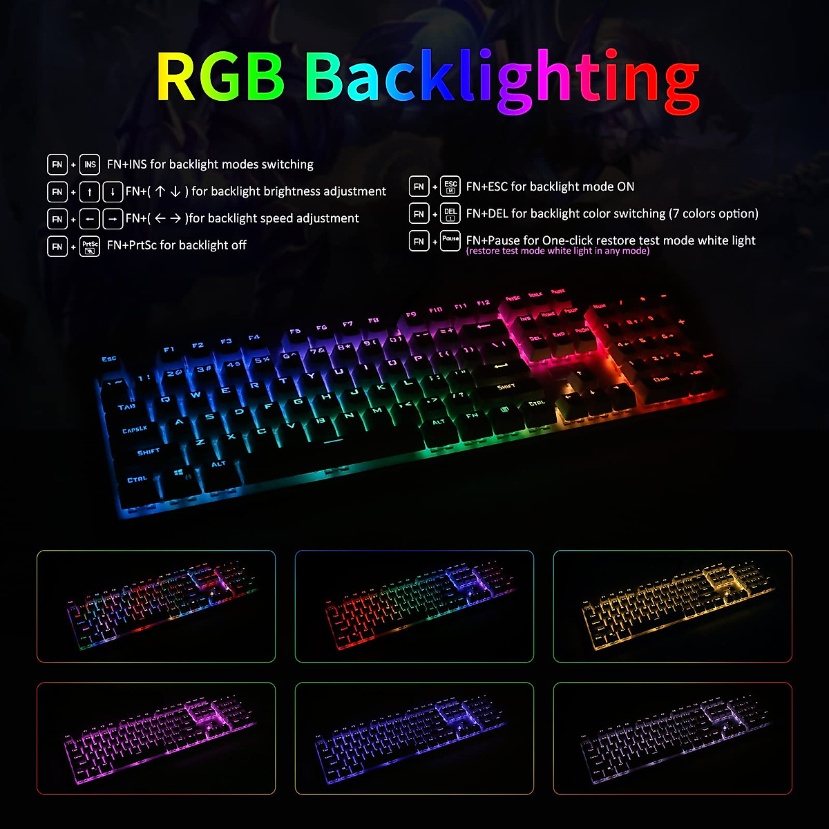 HUO JI E-Yooso Z-88 RGB Mechanical Gaming Keyboard USB Wired, Customizable RGB Backlit, Blue Switches - Clicky, Metal Panel, 104 Keys for Mac, PC, Silver+White