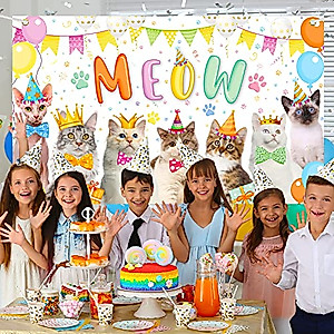 Cat Happy Birthday Backdrop Meow Kitten Photography Background Cat Birthday Party Supplies Cat Party Decorations Photo Backdrop for Pets Cat Owner Children Kids Cat Theme Birthday Party