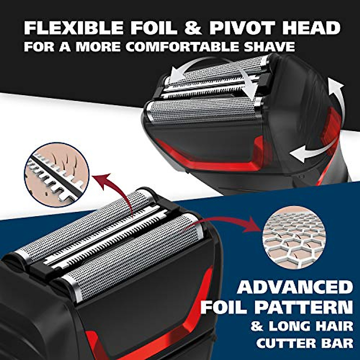 Wahl Clean & Close Electric Razor Rechargeable Wet/Dry Waterproof Electric Shaver for Cordless Men's Grooming & Beard Trimming - Lithium Ion with Long Run Time & Quick Charge – Model 7064