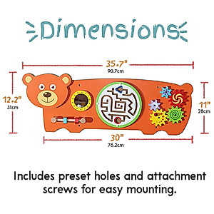 D DAKIN Learning Sensory Wall Toy for Toddlers - Bear Sensory Board Field with Fun Learning Activities - Wall Busy Board Learning Activity Wall Panel Toy for Kids Playroom & Children's Daycare