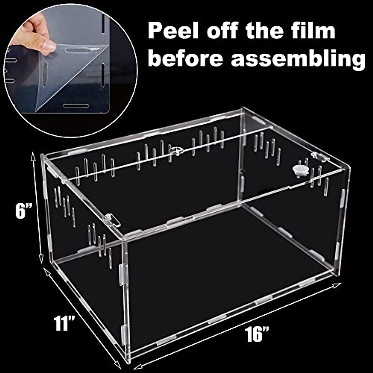 winemana Reptile Terrarium, Tarantula Enclosure, 16" x 11" x 6" Acrylic Large Feeding Tarantula Habitat Box for Small Animals Insect Home Office
