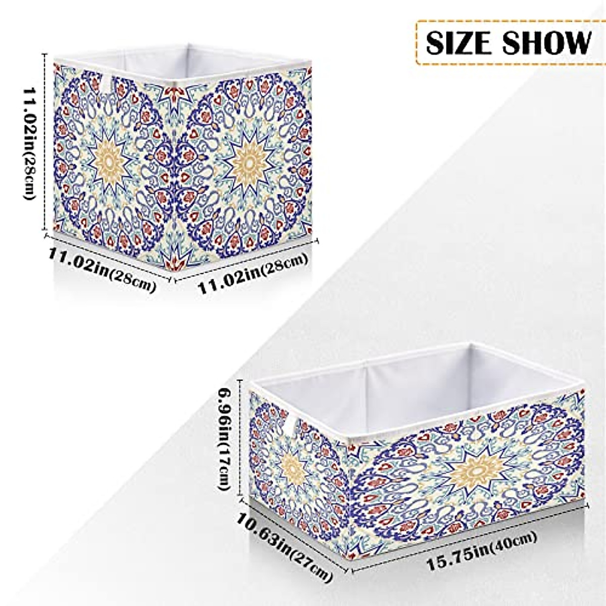 Kigai Floral Mandala Fabric Storage Bin 11" x 11" x 11" Cube Baskets Collapsible Store Basket Bins for Home Closet Bedroom Drawers Organizers