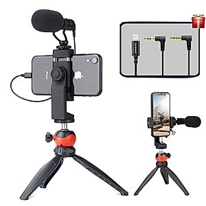 EACHSHOT Smartphone Vlogging Kit with Microphone,Tripod, Dongle Compatible iPhone 12 Mini Pro Max,11 Pro XS XR iOS Devices Android - Microphone for Video Recording Vlog Live Streaming YouTube TikTok
