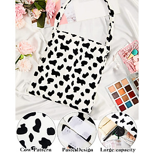 Fluffy Shoulder Bag Flower Cow Plush Underarm Handbag Bag Fluffy Purse Small Clutch Bag for Women Autumn Winter (White and Black, Shoulder Bag)