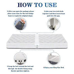 SAYGOGO Bed Bridge Twin to King Converter Kit, Upgrade 11.8inch W Memory Bed Gap Filler, Adjustable Bed Bridge Mattress Connector Strap for Bed, Storage Bag Included, for Guests Stayovers