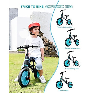 UBRAVOO Trike to Bike Riding Tricycles for Boys Girls 2-5, Fit 'n Joy Kids Balance Bike with Pedals & Training Wheels Options, 4-in-1 Starter Toddler Training Bicycle (Blue-Black)