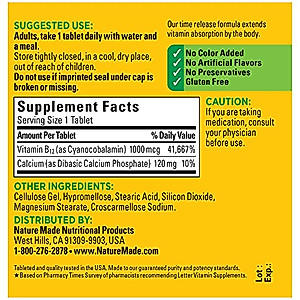 Nature Made Vitamin B12 1000 mcg Time Release Tablets, 75 Count (Packaging May Vary)