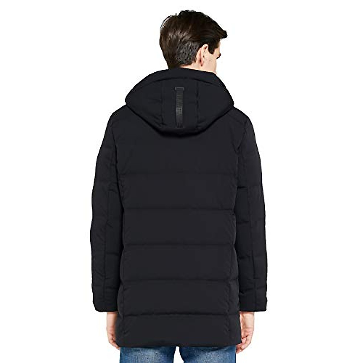 Orolay Men's Double Snap Winter Down Coat Thickened Jacket with Stand Collar Pirate Black M