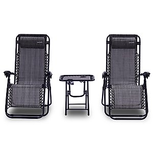 SereneLife Zero Gravity Chairs Set of 2 - Adjustable Mesh Lawn Chairs - Outdoor Lounge Chairs with Side Table 2 Cup Holders - Foldable Outdoor Chair with Removable Pillows - Mixed Grey