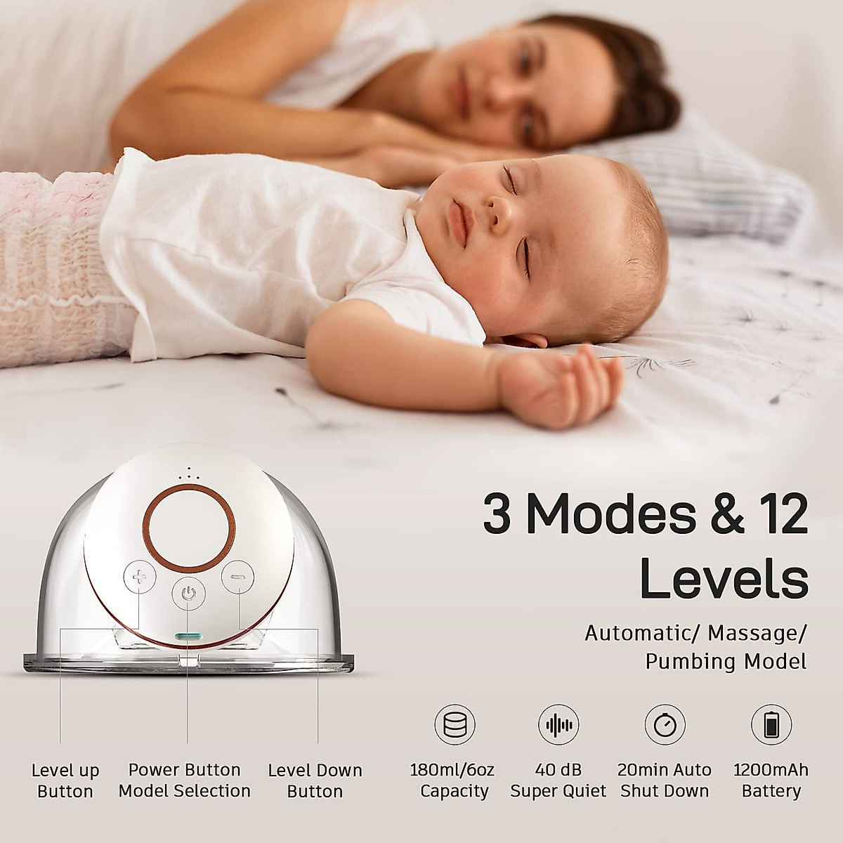 Electric Breast Pump Hands Free - Wearable Breast Pump, Powerful Suction, Leak-Proof Design. 3 Modes & 12 Levels Portable Electric Breast Pumps with 2 Size of Flange, Bra Buckle, Dust Cover, Valve