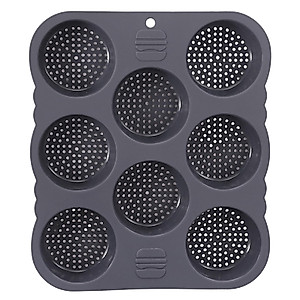 ulafbwur Bread Mold with Mesh Air Hole Design Silicone Non-stick Durable Flexible 8-compartment Hamburger Bun Pan Baking for Home Kitchen Bakery Use Grey