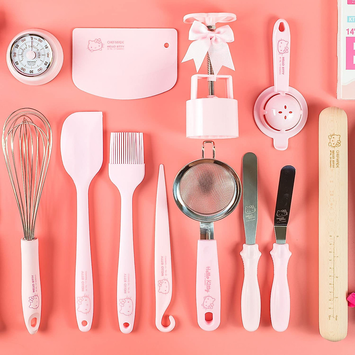 CHEFMADE Hello Kitty Mechanical Visual Timer, 2.8-Inch 60 Minutes 1 Hour with Alarm Sound Magnetic Backing Countdown Timer for Baking Cooking Steaming Manual Timer