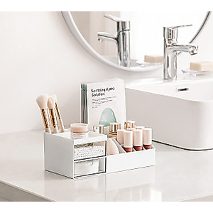 HBlife Makeup Organizer for Vanity Desk Organizers and Storage Skincare Organizers Cosmetic Display Case Desktop Organizer for Office, White