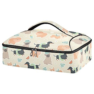 Kcldeci Insulated Thermal Food Carrier Insulated Casserole Carrier for Hot or Cold Food,Pug and Corgi on Summer Insulated Tote Bag for Potluck Cookouts Parties Picnic,Lasagna Lugger