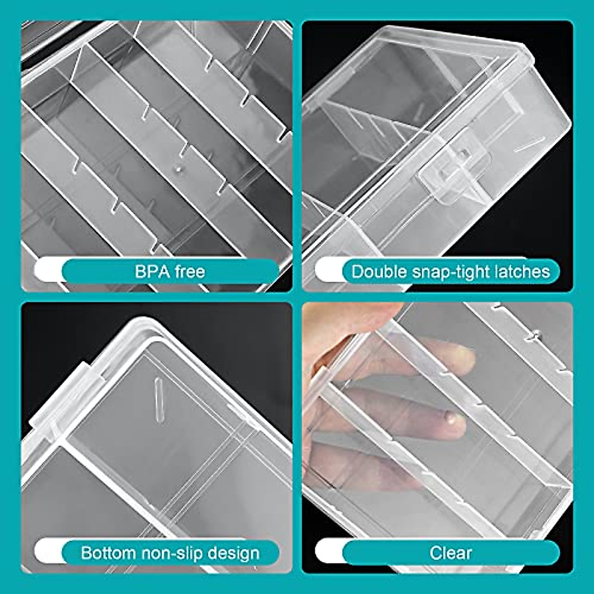 WYOMER 4 Pack 6-Grids Plastic Fishing Tackle Bait Hooks Storage Box Mascara Brushes Container Plastic Storage Organizer Container for Crafts, Beads Earrings
