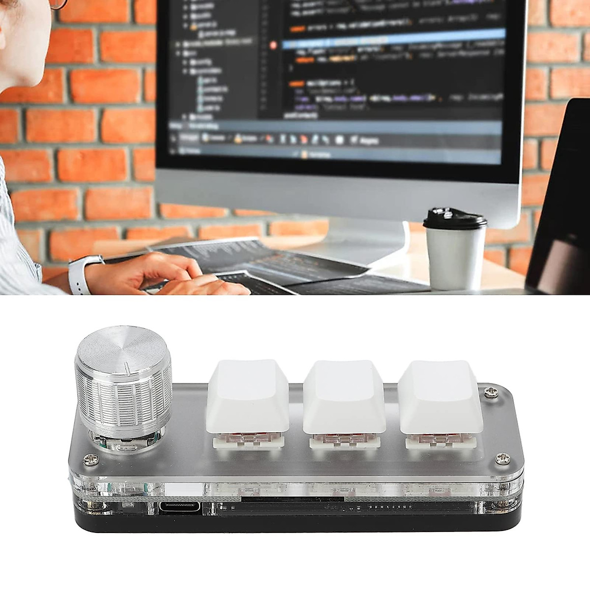 One Handed Gaming Keyboard Mini 3 Key Keypad Mechanical White Gaming Keyboard Programmable One Handed for Office Games Music Industrial Control