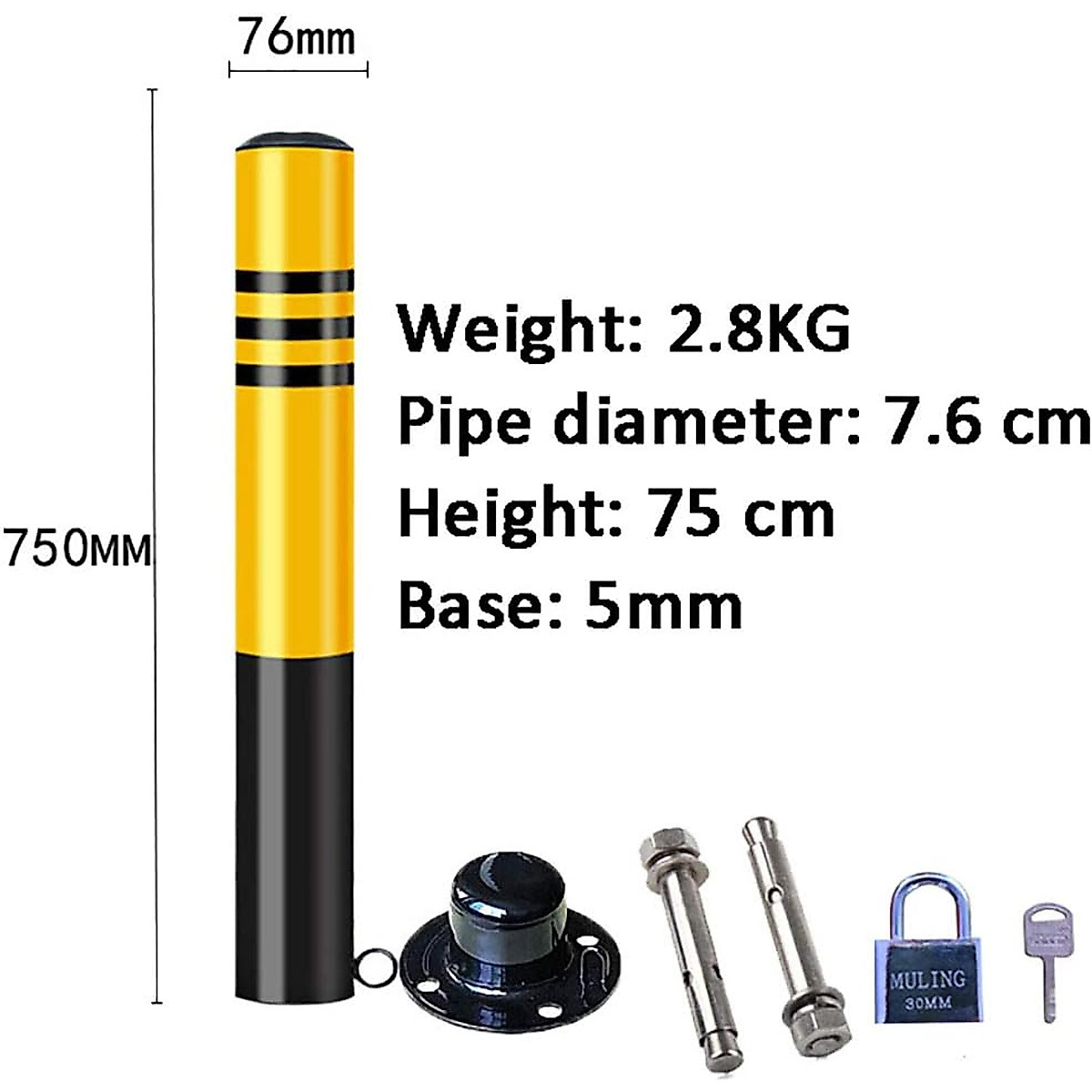 Parking Bollards with Lock, Parking Barrier Space Saver, Metal Sign Posts Steel Safety Bollard Traffic Pole(Size:500x76mm) (750x76mm)