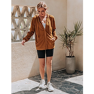 Cowasto Women Full Zip Up Hoodies Long Sleeve Casual Zipper Sweatshirt With Pocket Dark Brown