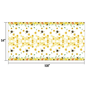WERNNSAI Bee Party Tablecloth - 2 Pack 108'' X 54'' Bee Birthday Party Supplies for Kids Girls B-Day Baby Shower Bumblebee Themed Party Decoration Large Plastic Disposable Table Cover