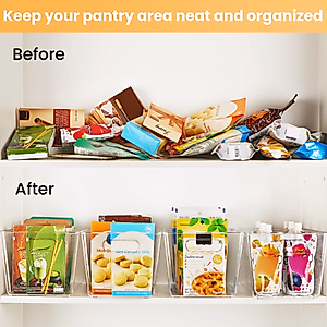 YIHONG Clear Plastic Storage Bins, 4 Pack Pantry Organizer Bins with Handle for Kitchen, Freezer,Cabinet,Closet Organization and Storage