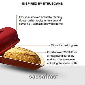 Sassafras Superstone® Covered Baker with Red Glazed Exterior and Unglazed Interior Bakes an Artisan Italian Bread with Crusty Crust and a Light Crumb