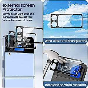 Vizvera【2 Pack Galaxy Z Flip 3 Screen Protector EPU Film+2 Pack Flip 3 Inner Screen Flexible Film】HD Transparent High Clarity, Anti-Shatter, Bubble Free for Samsung Galaxy Z Flip 3 5G Screen Protector-Clear