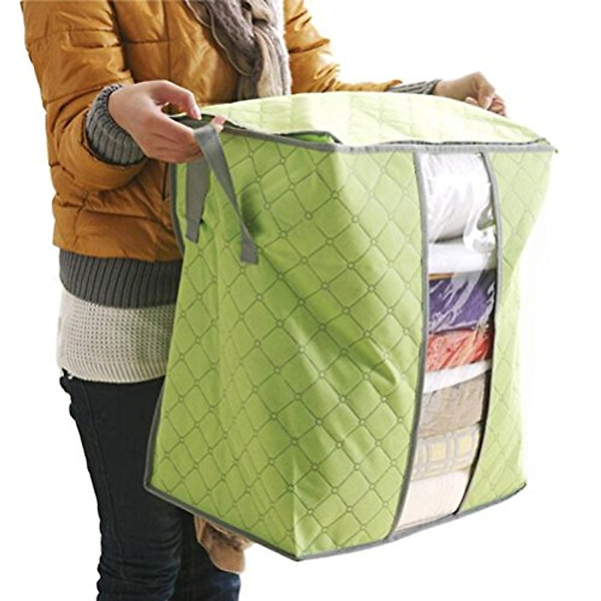 YJYdada Storage Box Portable Organizer Non Woven Underbed Pouch Storage Bag Box (Green)