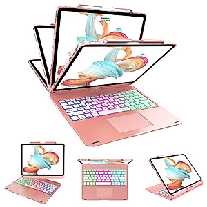 Keyboard Case for iPad Air 13-inch (M2, 2024) & iPad Pro 12.9 (6th 2022/5th 2021/4th 2020/3rd 2018 Gen), Magic 360°Rotatable & Swivel Keyboard with Trackpad, 7 Color Backlit with Pen Holder Rose Gold