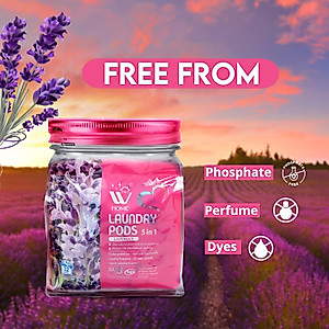 5-in-1 Laundry Pods, Total 96 Count, High Efficiency (HE), Ultra Concentrate with Powerful Stain Lifter Technology, Fabric Softener With Lavender Extracts, Detergent Pods, 32 Count/Each – Pack of 3