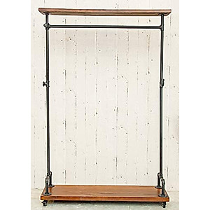 DOFURNILIM Industrial Pipe Clothing Racks, Rolling Garment Racks, Hall Tree on Lockable Wheels with Shelves and Shoes Storage, Heavy Duty Clothes Rack (two tiers garment rack)