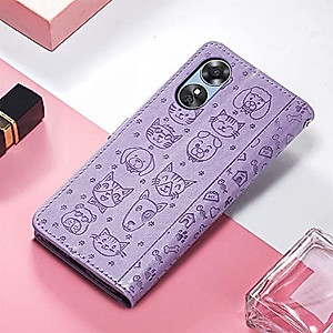 CCSmall for Oppo A17 PU Leather Flip Wallet Case, Cute Cat Dog Cartoon Style with Card Slots Holder Phone Cover Case for Oppo A17 MG Purple