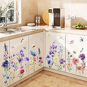 9 Pieces Flowers Wall Decals Flower Decals for Walls Vinyl Flowers Wall Stickers Peel and Stick Removable Butterfly Spring Floral Wall Decals Wall Art Decals Decor for Girls Bedroom Living Room