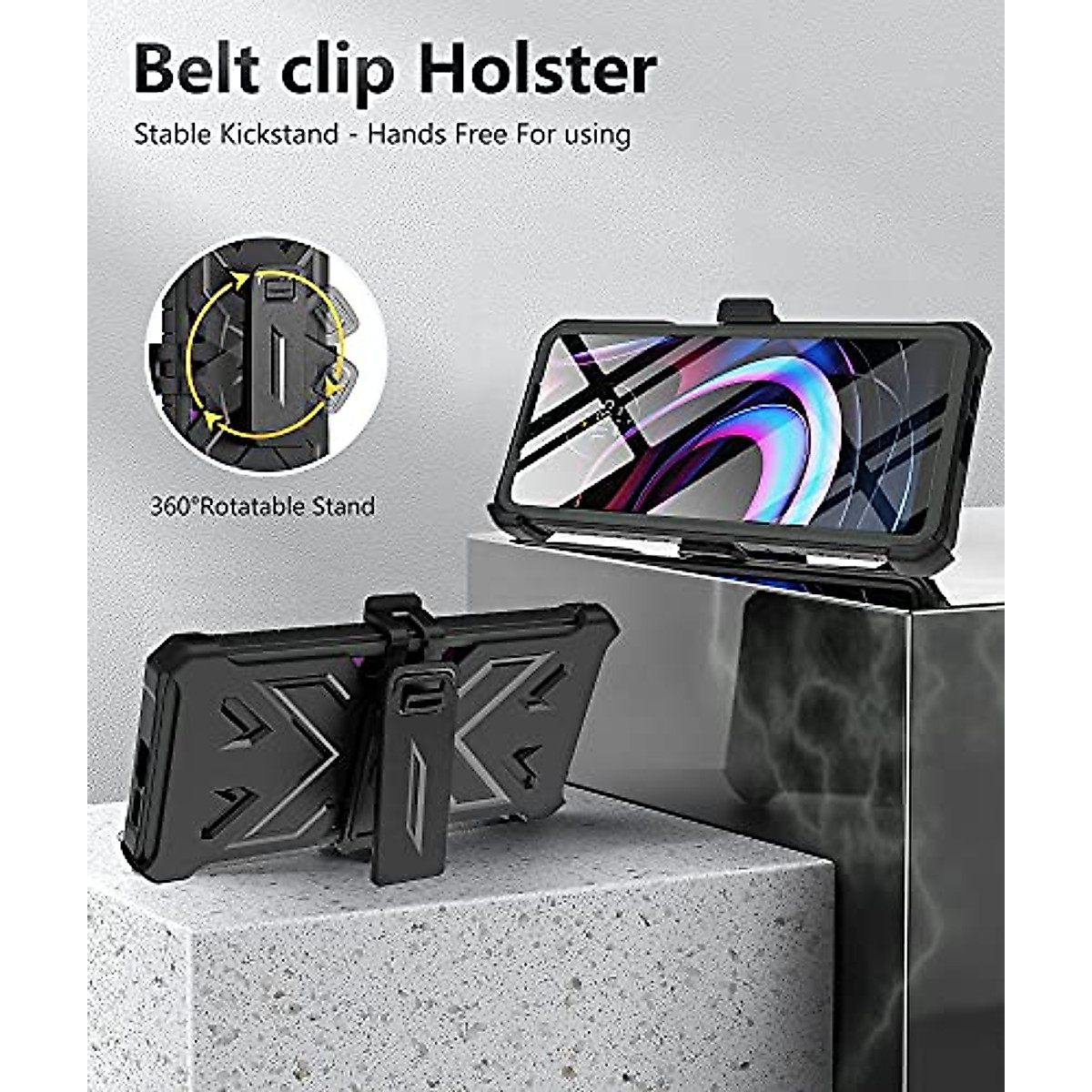 for Motorola Edge 2021 / Moto Edge 5G UW Case: Built-in Screen Protector Kickstand Full-Body Military Grade Three-Layer Protective Shockproof Rugged Phone Cover with Belt Clip Holster Black