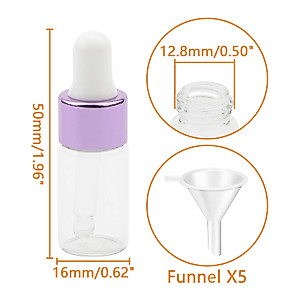 Ellbest 3ml Essential Oil Dropper Glass Bottle Transparent Dropper Glass Bottles with Eye Dropper, Reusable Bottle, perfect for Travel, Carrying Outside, Pack of 44