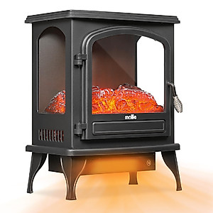 mollie 21-Inch Electric Fireplace Stove 1500W Portable Indoor Freestanding Fireplace Heater with Flame Effect and Adjustable Temperature, Overheating Protection (Black)