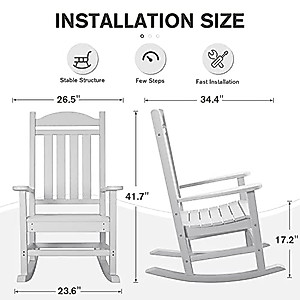 Devoko Rocking Chair Plastic Outdoor Indoor Patio Rocker Chair High Back All Weather Rocker for Patio Backyard Porch Garden (White)