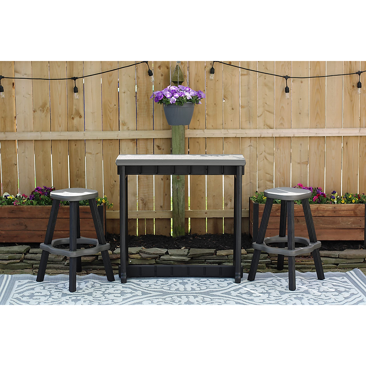 Leisure Accents Single Bar Set Includes 2 Barstools Deep Grey Top & Black Base Ideal for Patio Hot Tub Area Backyard Durable WeatherResistant Design Easy Nohardware Assembly Proudly Made in USA