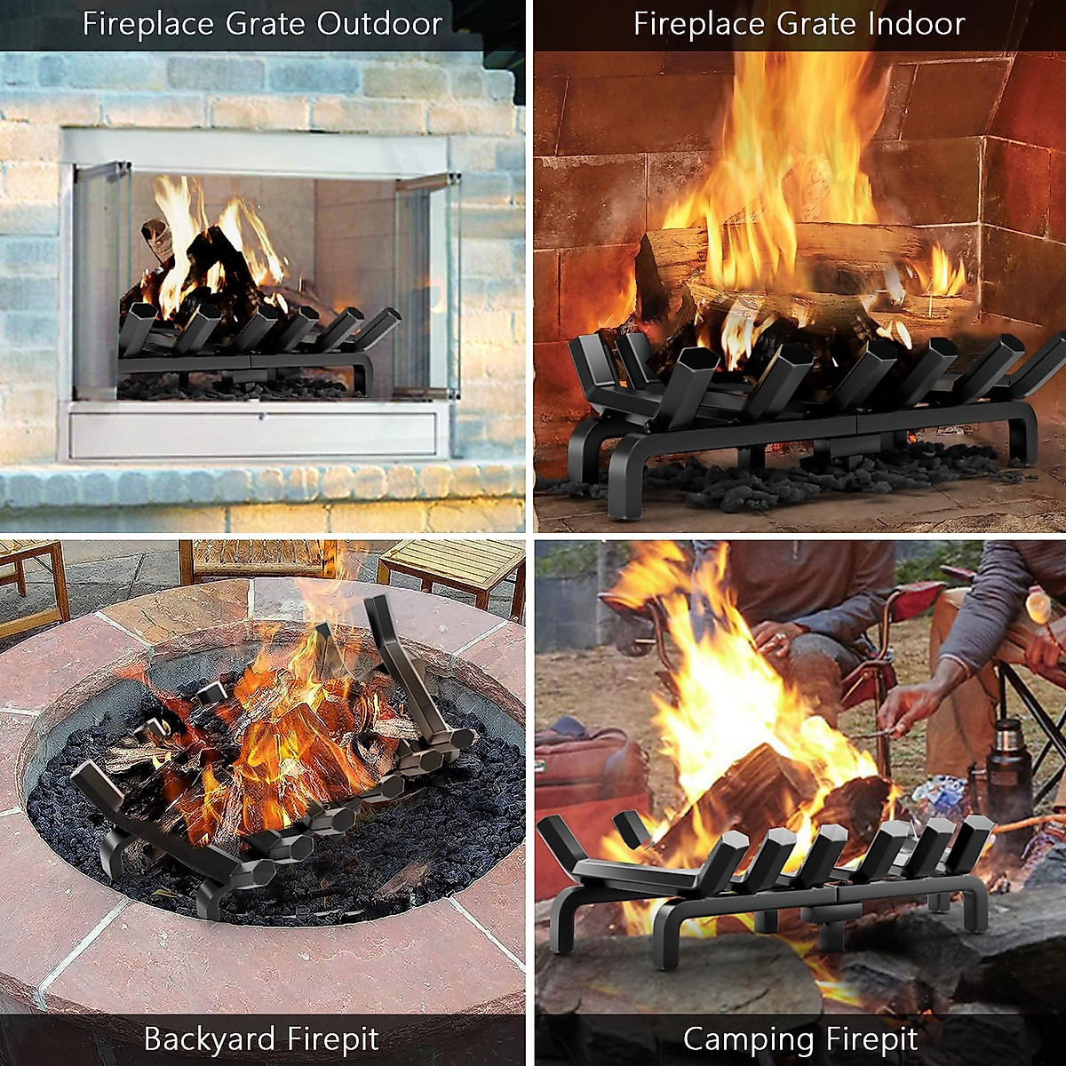 AMAGABELI GARDEN & HOME Fireplace Log Grate 24 Inch Wide Heavy Duty Solid Steel Indoor Chimney Hearth 3/4 Bar for Outdoor Kindling Tools Pit Wrought Iron Wood Stove Firewood Burning Rack Holder