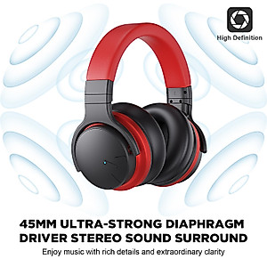 vibeadio Active Noise Cancelling Headphones Bluetooth Headphones Wireless Headphones Over Ear Headphones Wireless Noise Canceling Headphones with Mic, Deep Bass, Comfortable, 30 Hrs, Matte Black