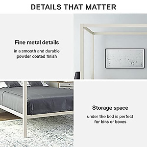 DHP Modern Metal Canopy Platform Bed with Minimalist Headboard and Four Poster Design, Underbed Storage Space, No Box Spring Needed, Full, White