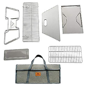 Campingmoon Foldable BBQ Grill, Portable Charcoal Grill, Stainless Steel Wood Burning Stove, Barbecue Cooking Stove for Outdoor/Garden/Camping/Picnic/Party (MT-3)