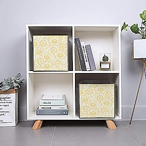 Sunflower Yellow Canvas Collapsible Storage Bins Cube Organizer Baskets with Handles for Home Office Car