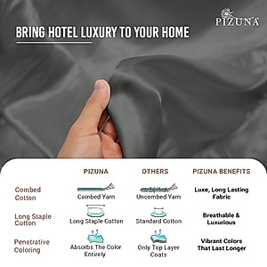 Pizuna Pure 100% Cotton Sheets Full Size, Luxurious 400 Thread Count Long Staple Cotton Sateen Sheets Full with 15" Deep Pocket (Combed Dark Grey Cotton Sheets Full)